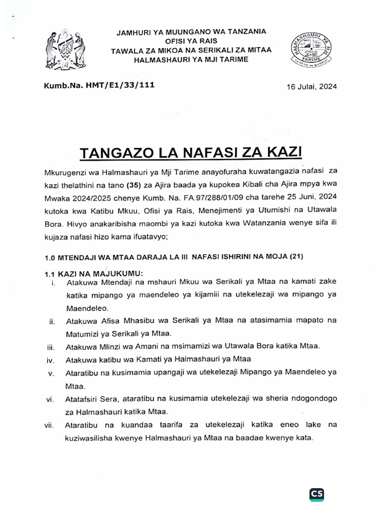Tangazo La Kazi | PDF