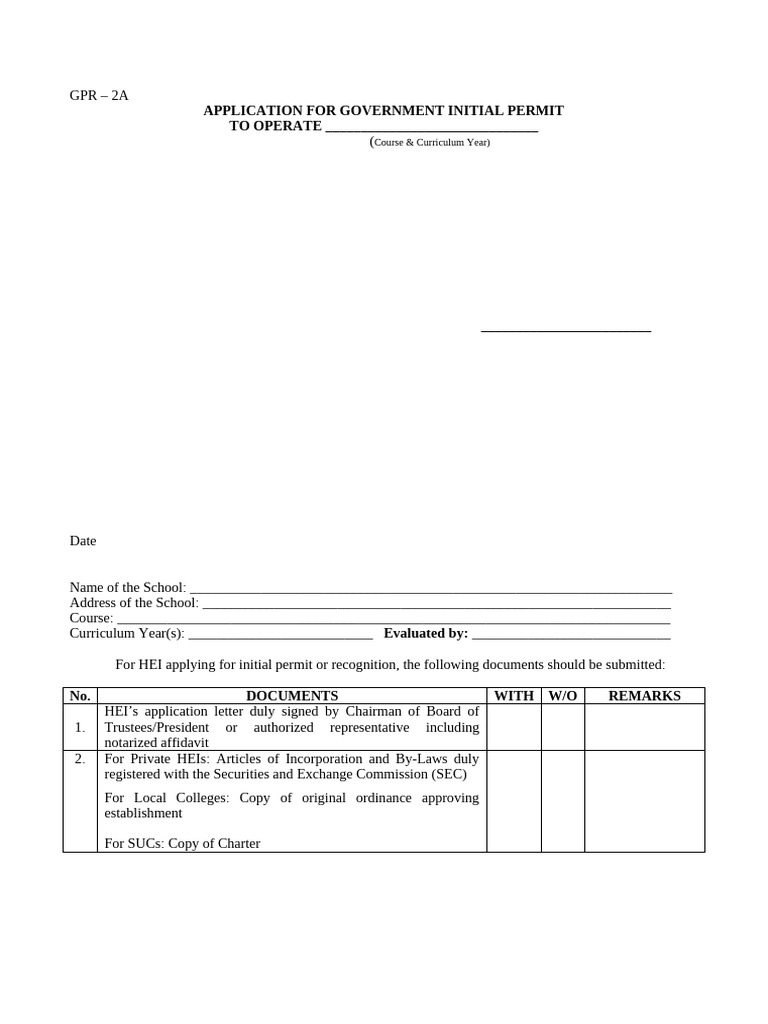 GPR2a Appl For Initial Permit New Prog With Table | PDF | Affidavit