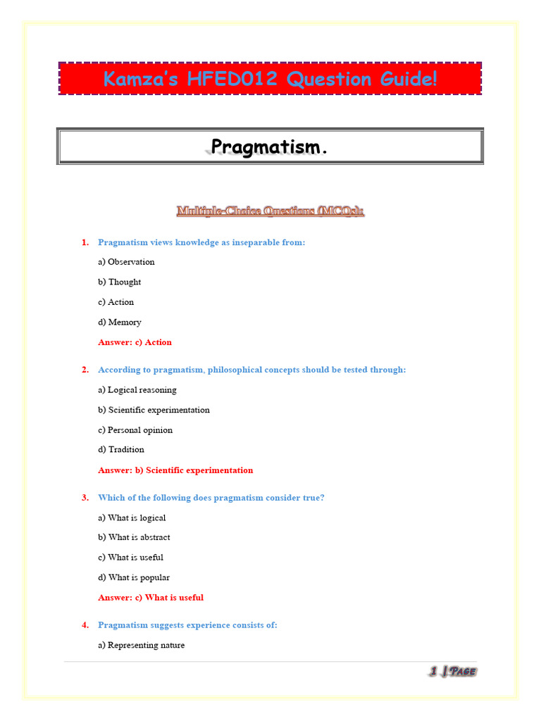 Kamza’s HFED012 Question Guide 6 | PDF | Pragmatism | John Dewey