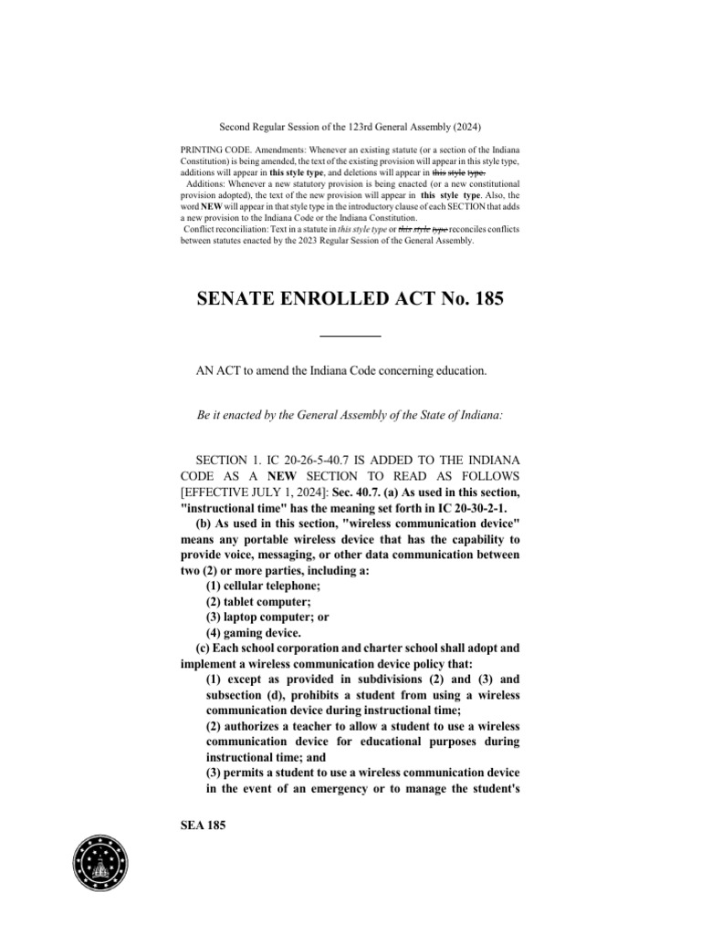 Indiana 2024 SB0185 Enrolled | PDF | Constitution | United States House ...