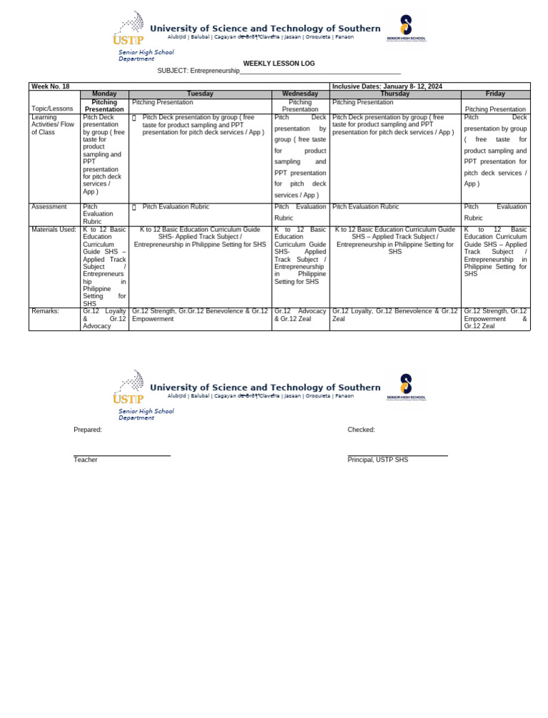 Weekly Learning Log Sample | PDF