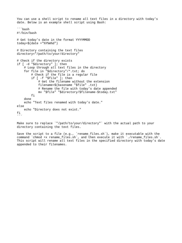 Shell Script To Rename All Text Files | PDF