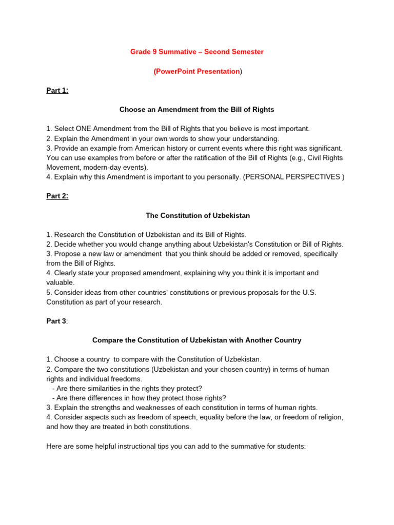 Grade 9 Summative - Second Semester | PDF | United States Bill Of ...