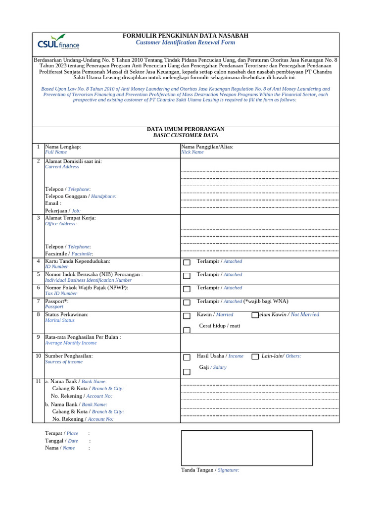 Formulir Pengkinian Data Nasabah | PDF