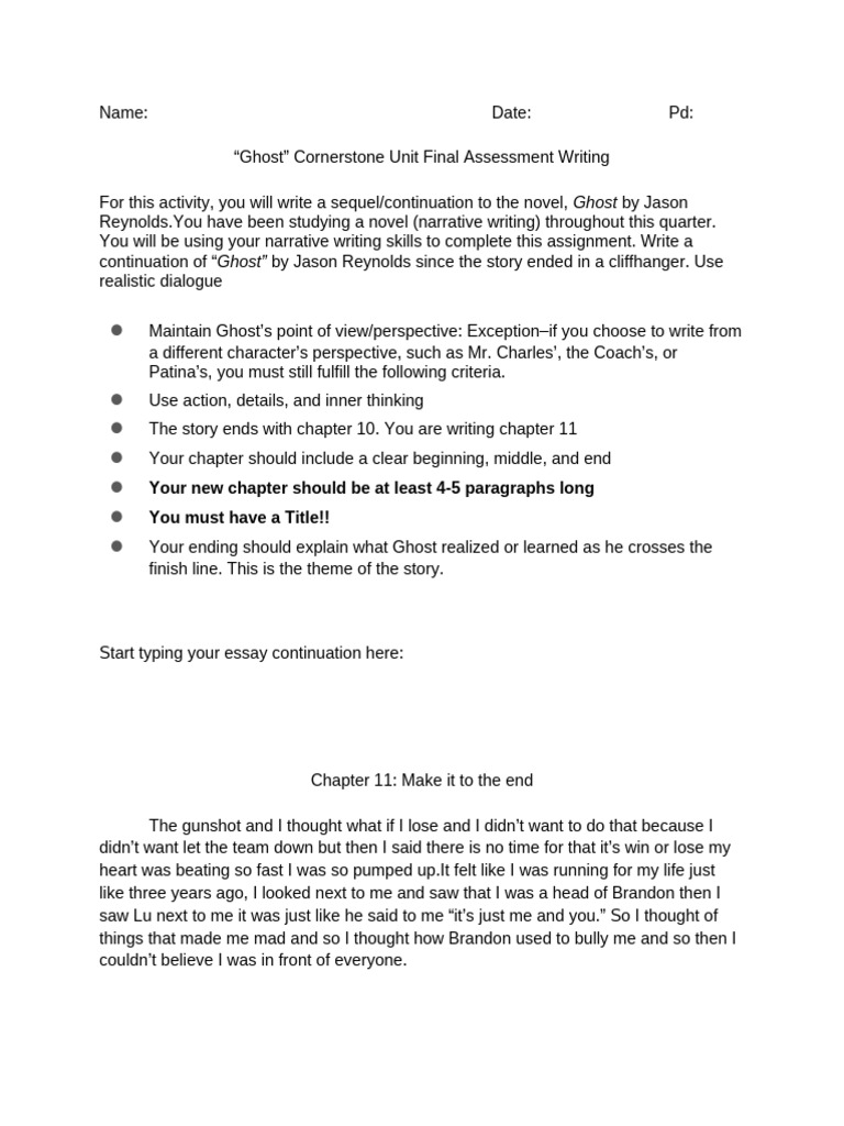 Alicia McNiece-Vides - Ghost - Final Assessment Writing | PDF