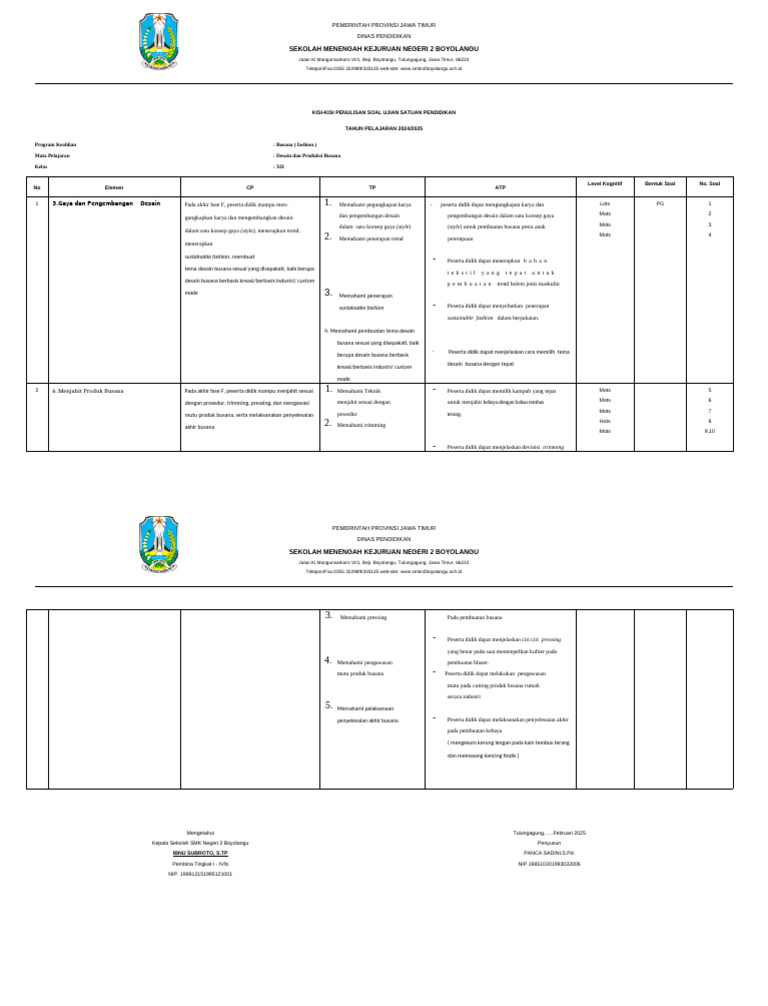 Format Kisi-Kisi Soal Psaj 2025 | PDF