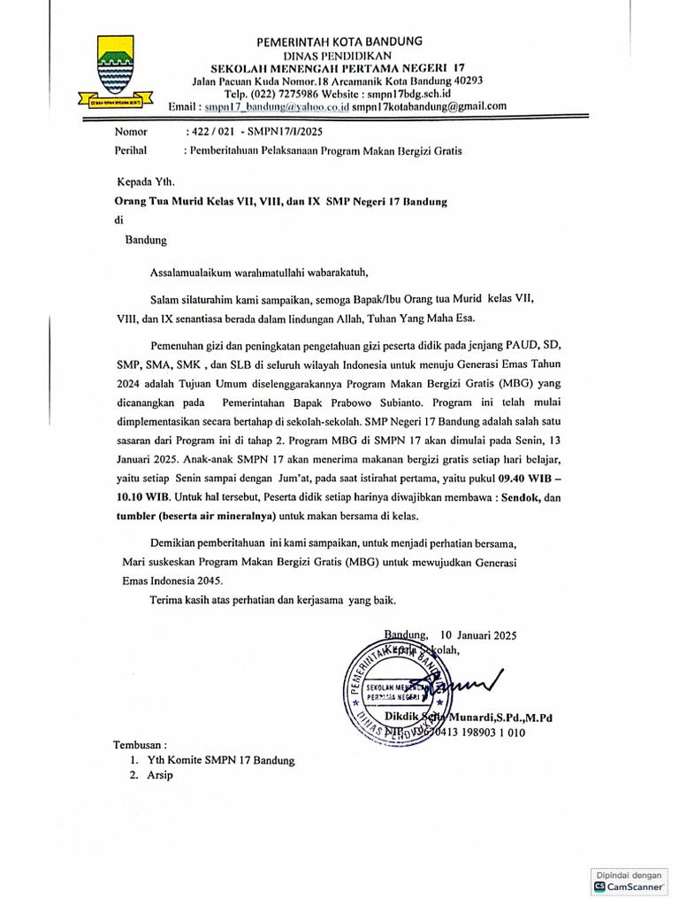 Informasi Program MBG SMPN 17 | PDF