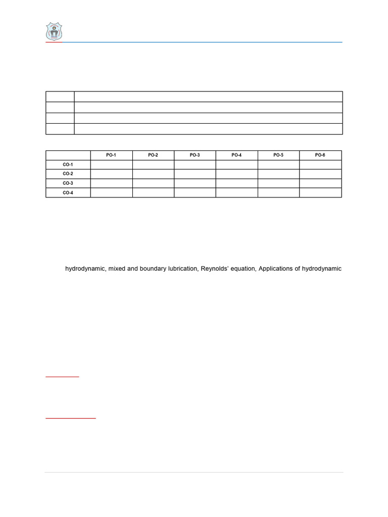 Tribology in Design Syllabus | PDF | Wear | Bearing (Mechanical)