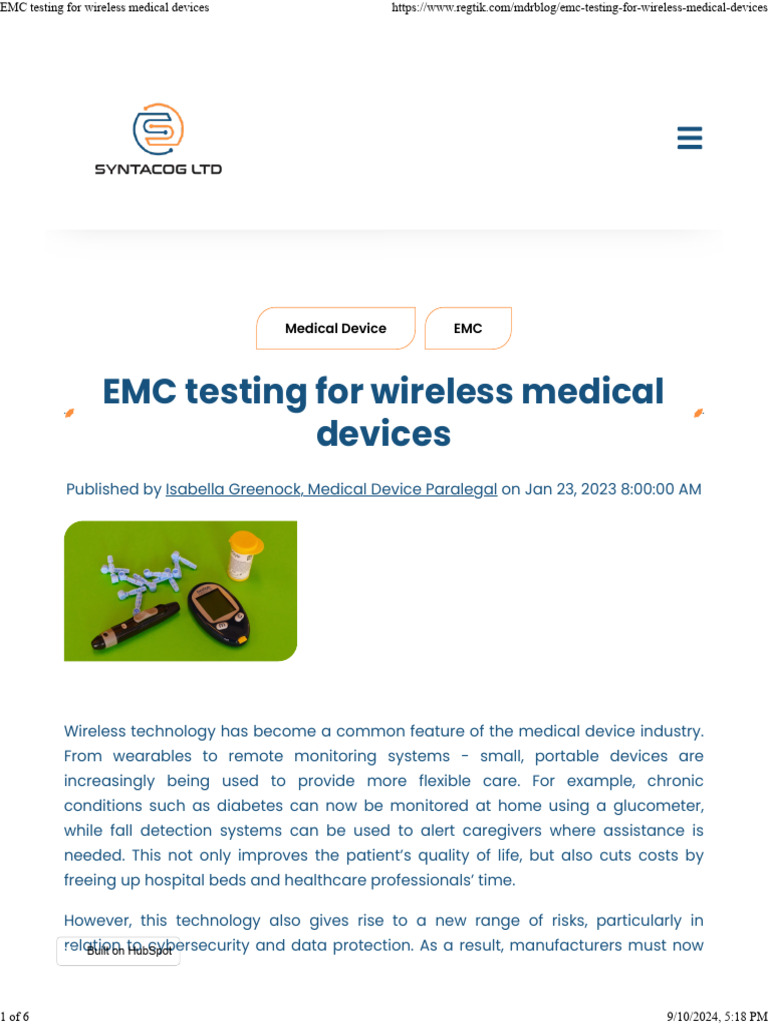 EMC Testing For Wireless Medical Devices | PDF | Electromagnetic ...