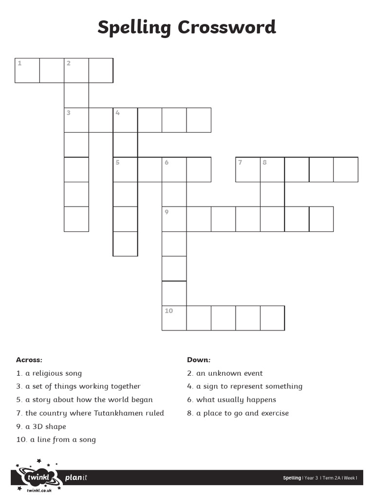 Spelling Crossword Activity Sheet | PDF