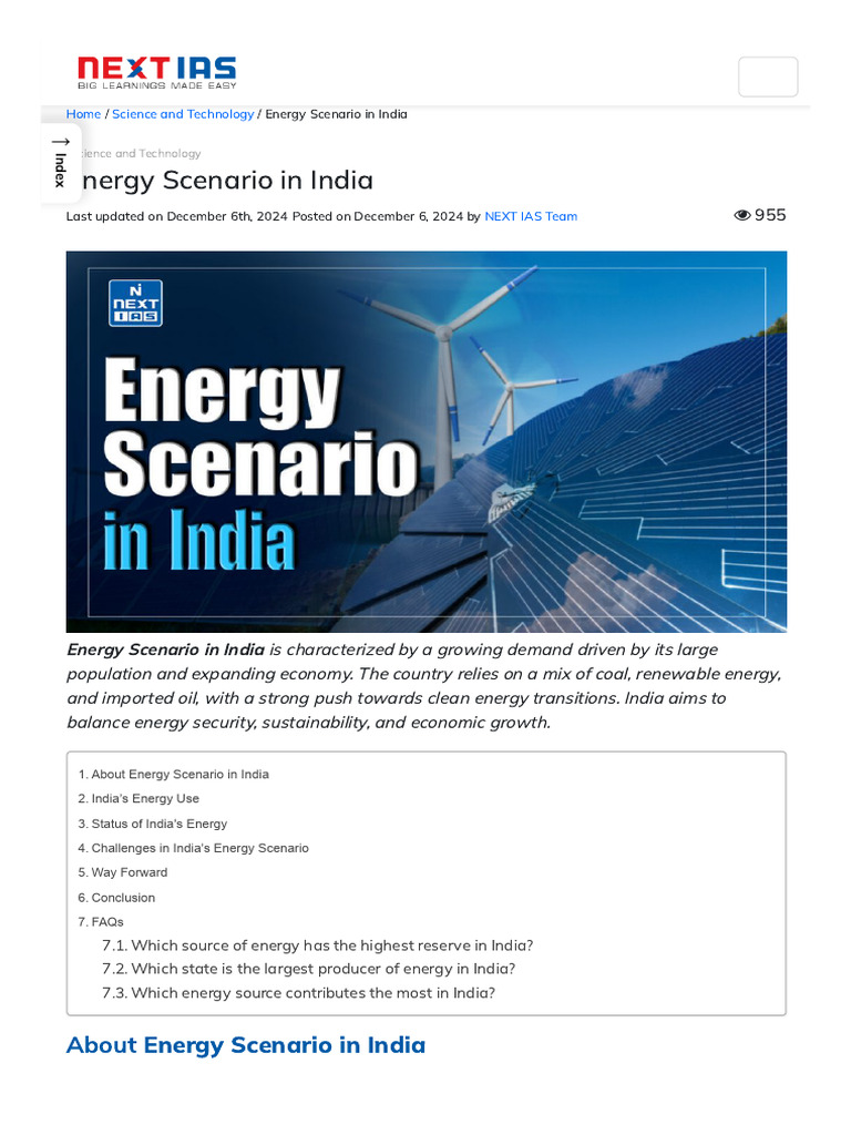 Energy Scenario in India - Its Status, Challenges & More | PDF ...