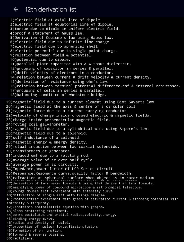 12 TH Boards Derivation List | PDF