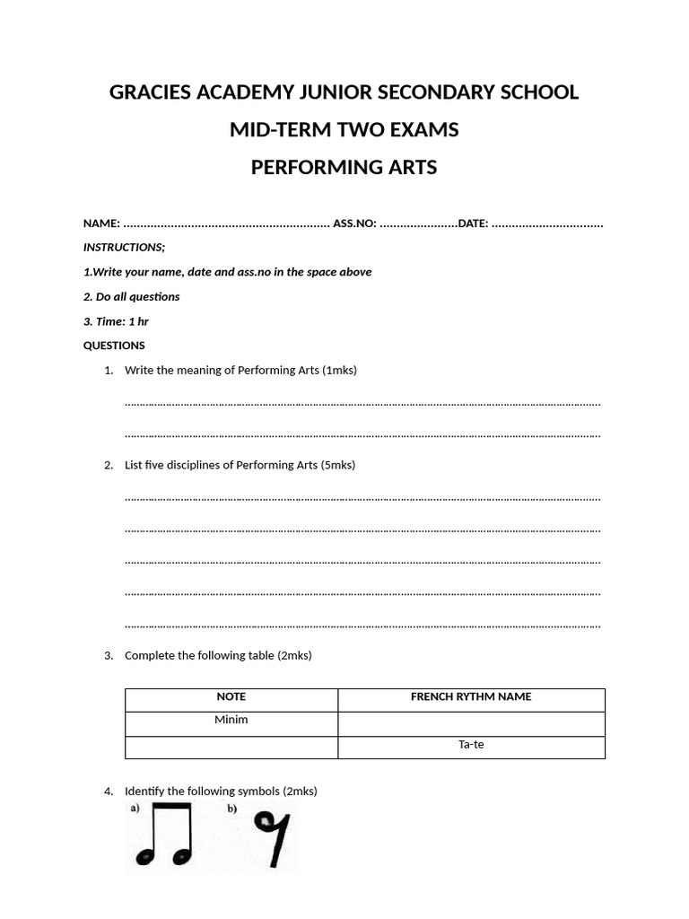 Performing Arts Midterm Exam Final | PDF
