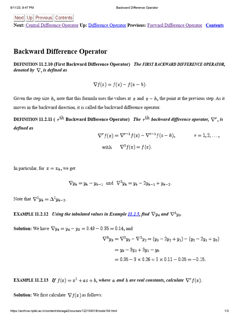 Backward Difference Operator | PDF | Finite Difference | Recurrence Relation