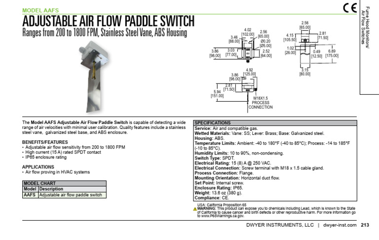 AAFS Catalog Air Flow Switch Dwyer 334 | PDF | Switch | Relay