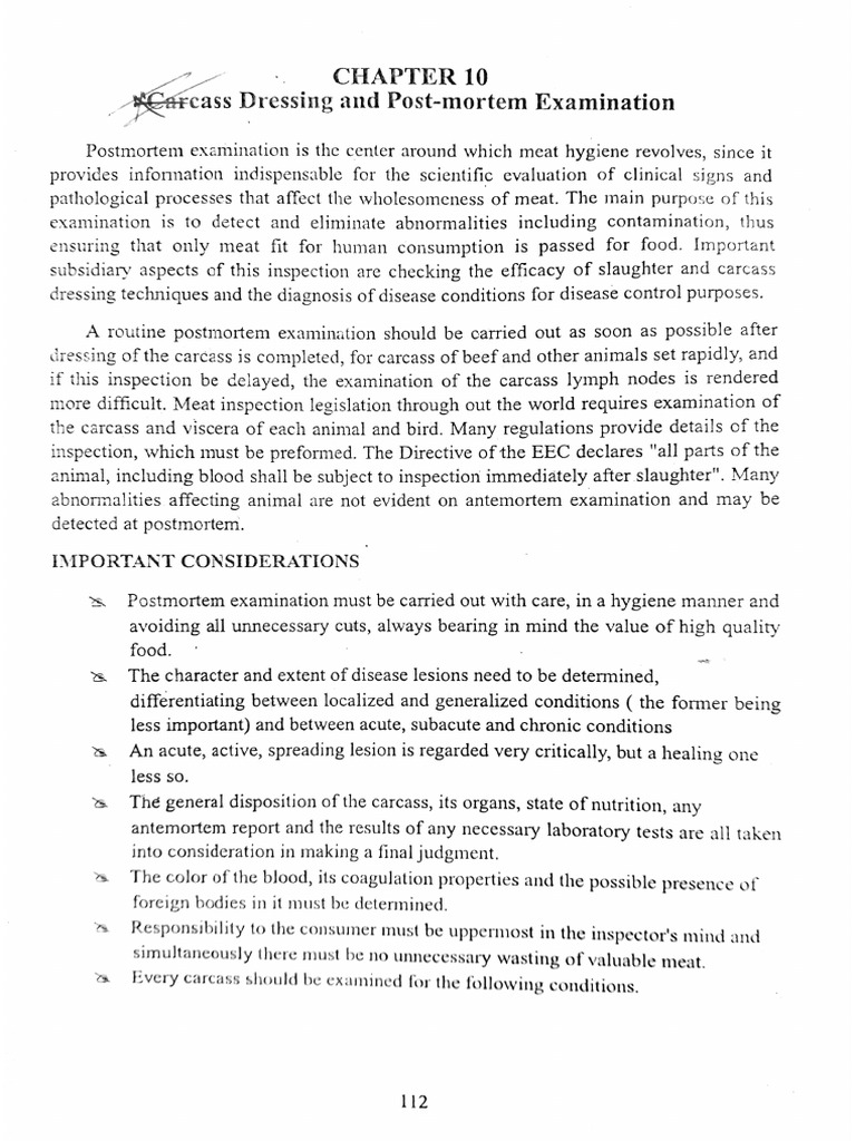 Chapter 10 (Carcass Dressing and Post-Mortem Examination) | PDF
