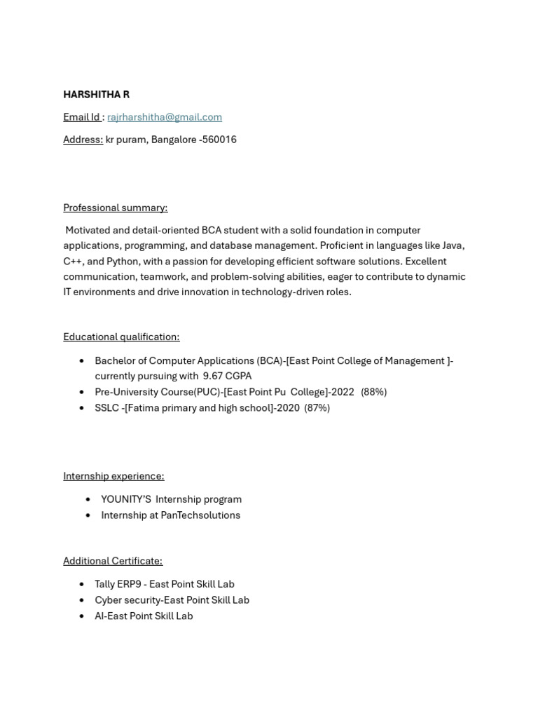 Harshitha Resume | PDF