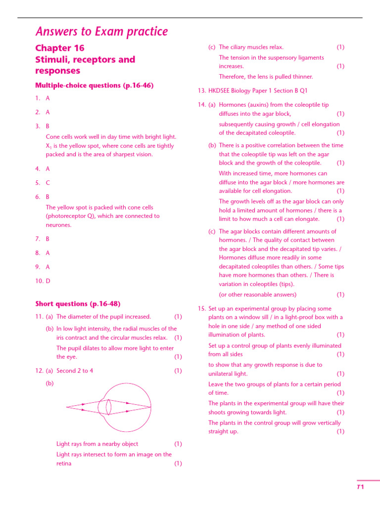 Biology Exam Practice: Stimuli & Responses | PDF | Glucose | Neuron