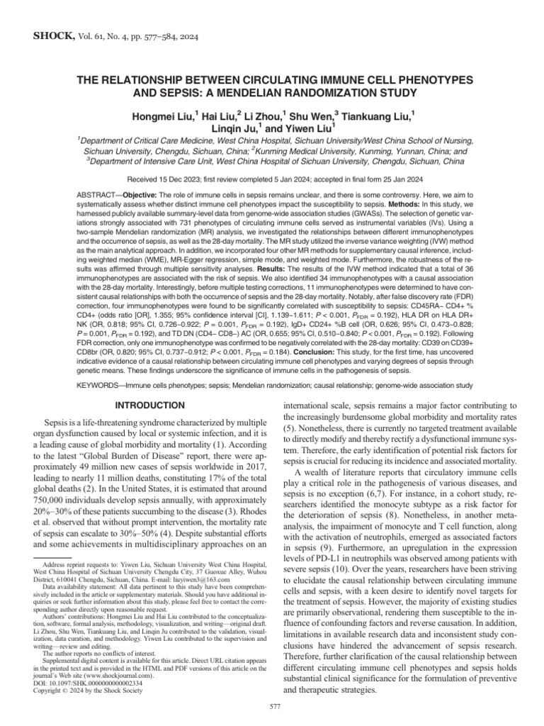 The Relationship Between Circulating Immune Cell.11 | PDF | Sepsis ...
