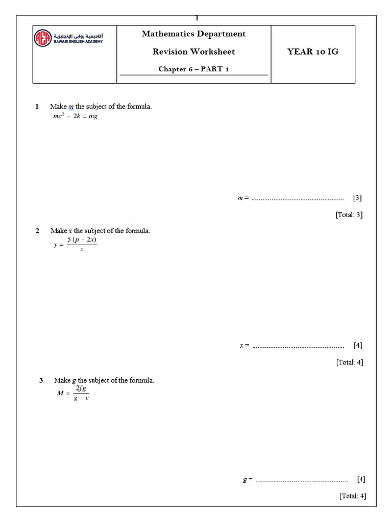 REV Sheet - CH6-p1 - Mid-Term2024 | PDF | Mathematics | Equations