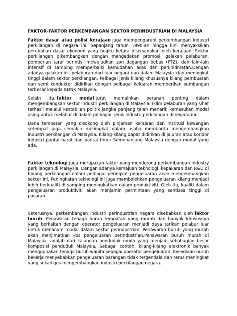 Faktor Perkembangan Perindustrian Di Malaysia | PDF