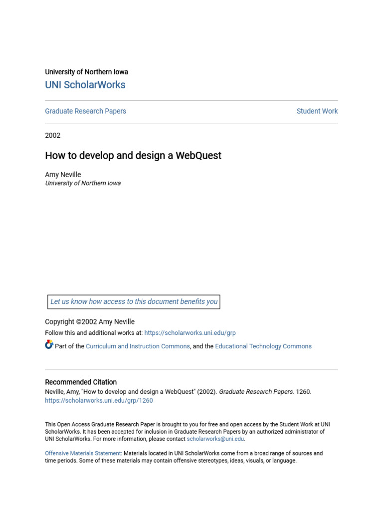 How To Develop and Design A WebQuest | PDF | Information Literacy ...