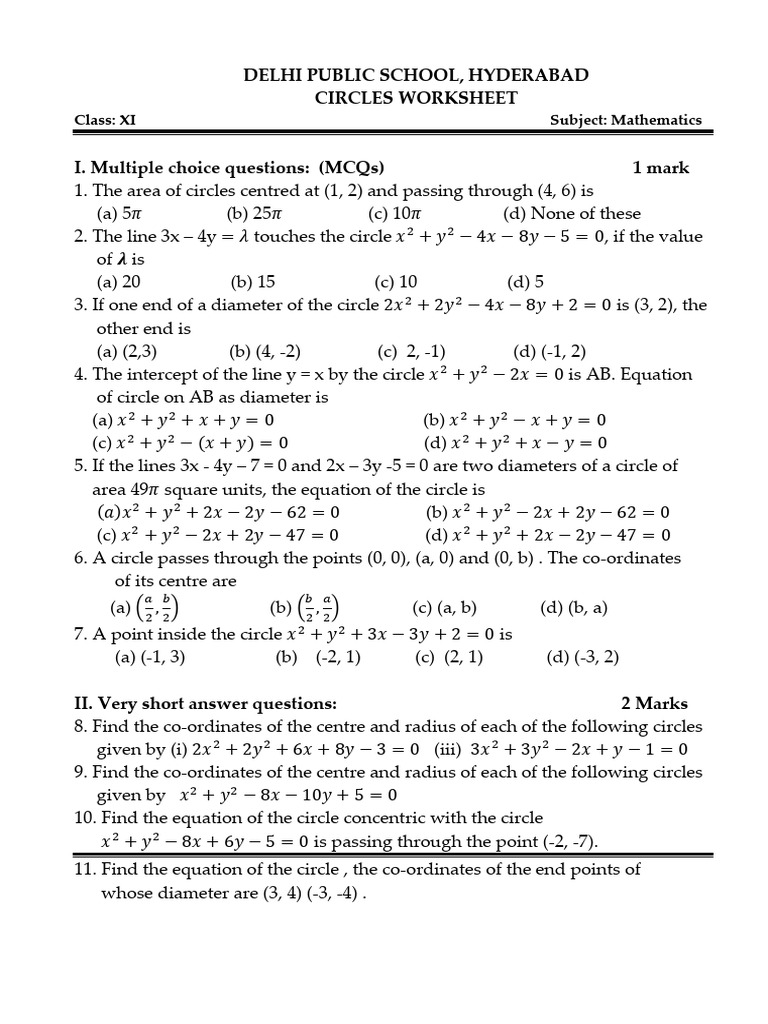 Circles Worksheet | PDF | Circle | Elementary Geometry