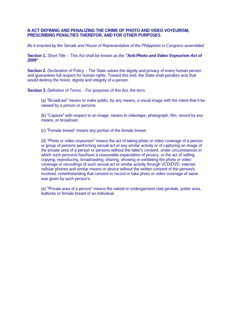 An Act Defining and Penalizing The Crime of Photo and Video Voyeurism1 ...