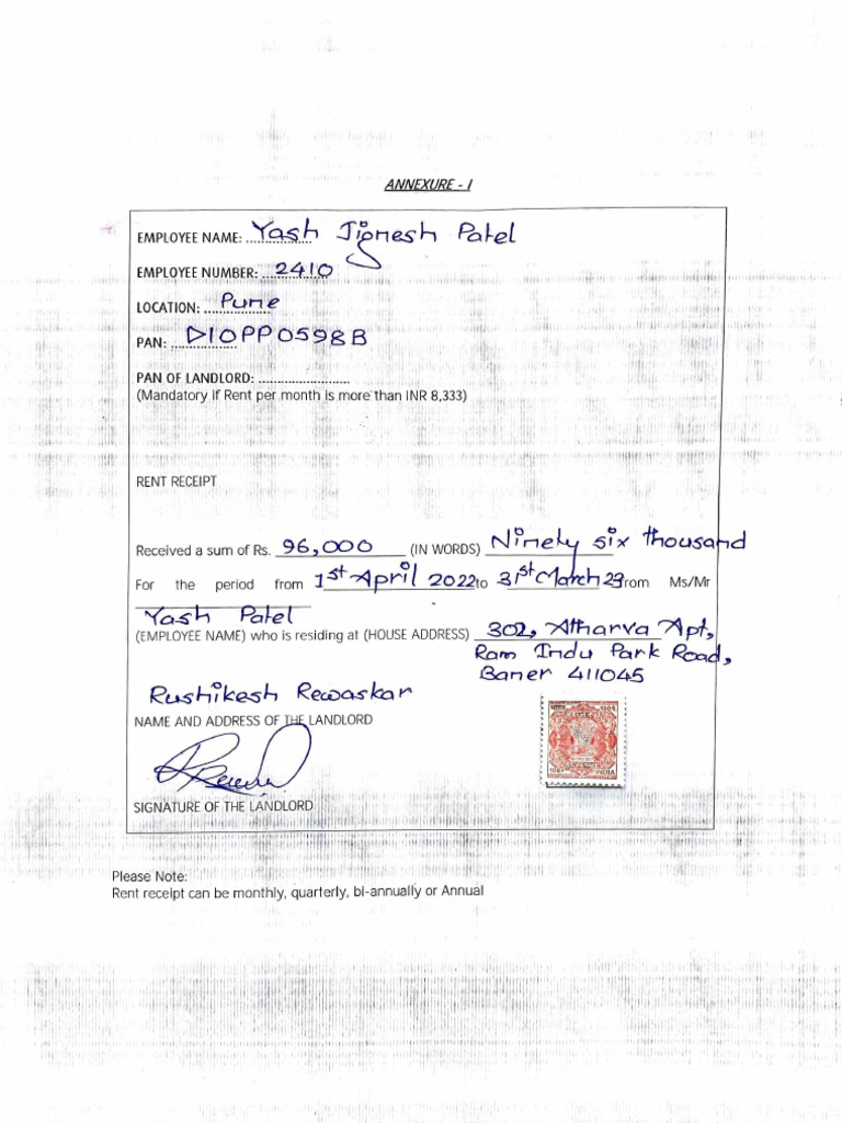 Rent Certificate - Yash Patel | PDF