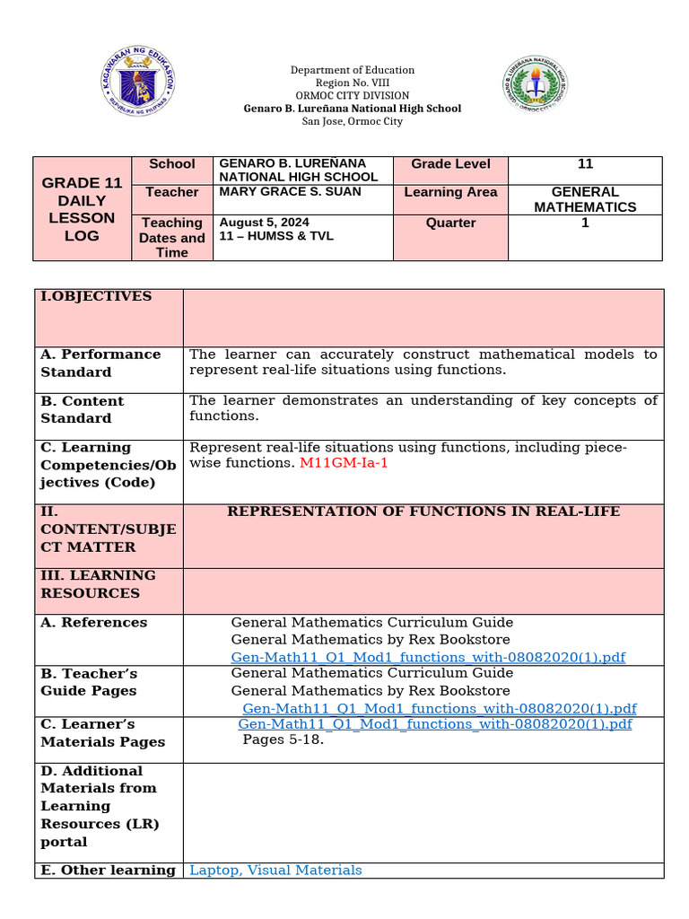 1 REPRESENTATION OF FUNCTIONS | PDF | Function (Mathematics) | Learning