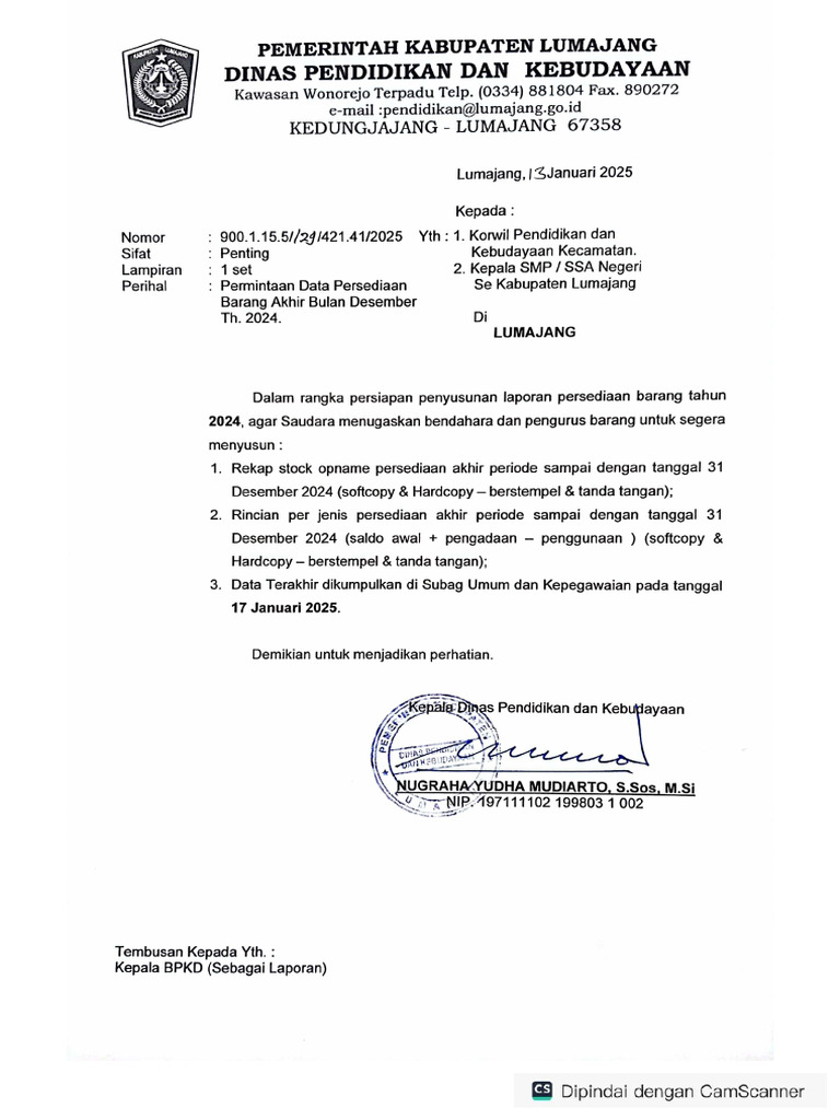 Surat Permintaan Data Stok Opname 2024 | PDF