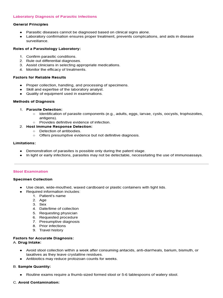 Examination of Stool and Body Fluids Parasitology Lab | PDF | Staining ...