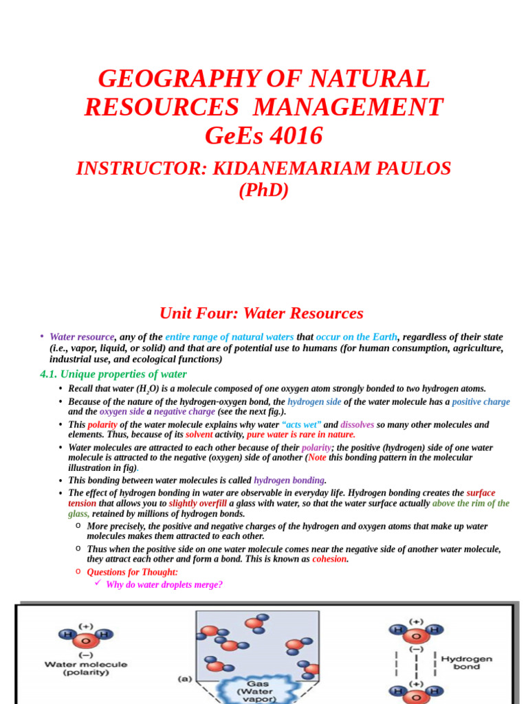 Geography of Natural Resources Management - Unit 4 | PDF | Aquifer | Water