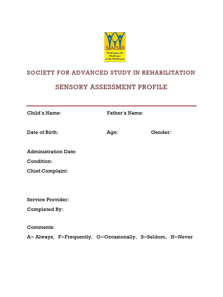 Sensory Assessment Profile for Children | PDF | Fear