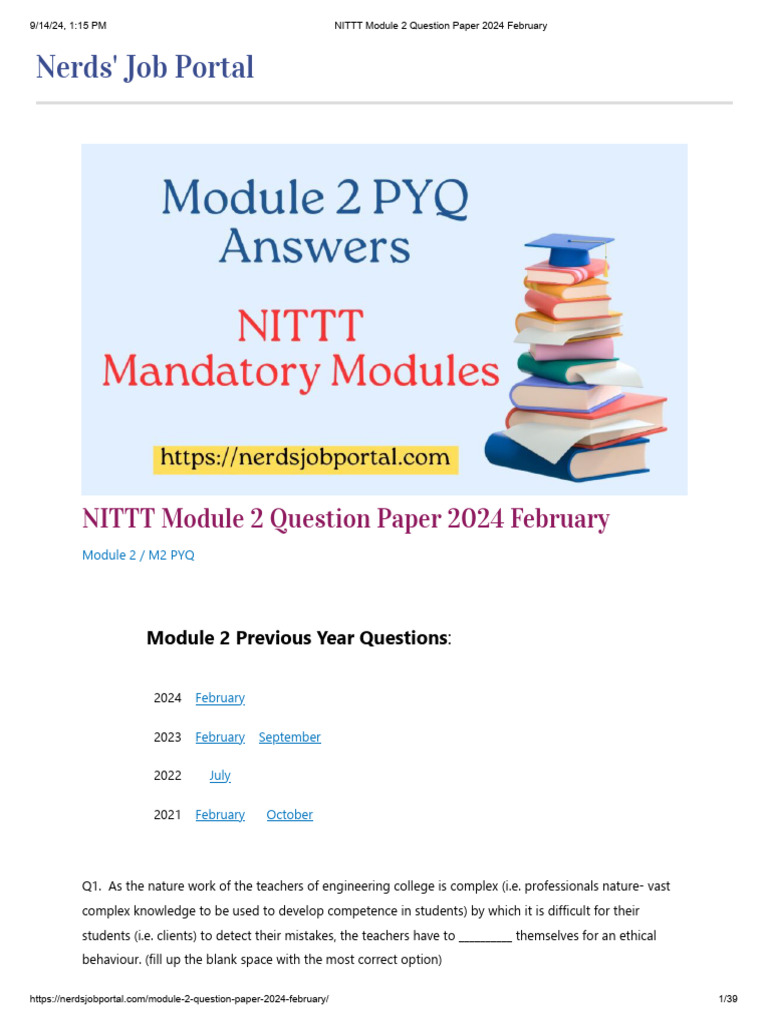 NITTT Module 2 Question Paper 2024 | PDF | Sustainability | Teachers