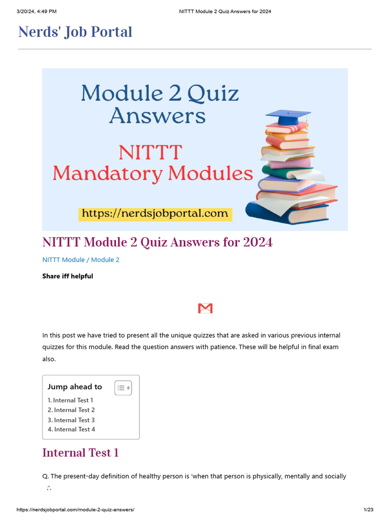 NITTT Module 2 Quiz Answers For 2024 | PDF | Teachers | Resource