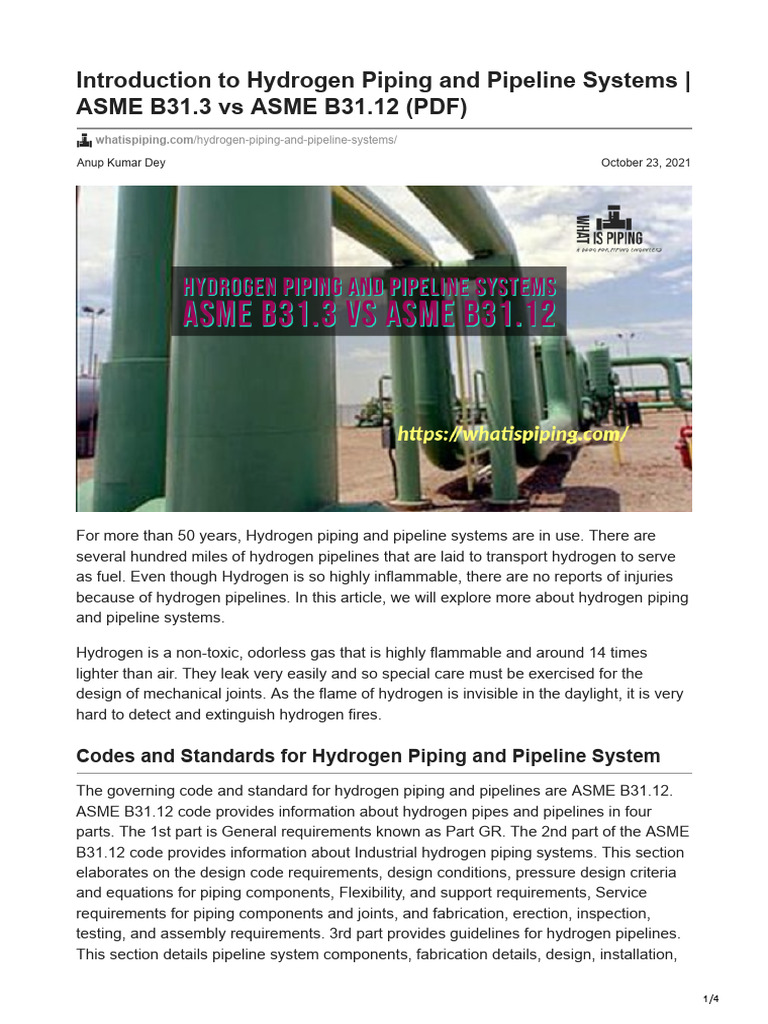 Hydrogen Piping Systems: ASME Codes Explained | PDF | Pipe (Fluid ...
