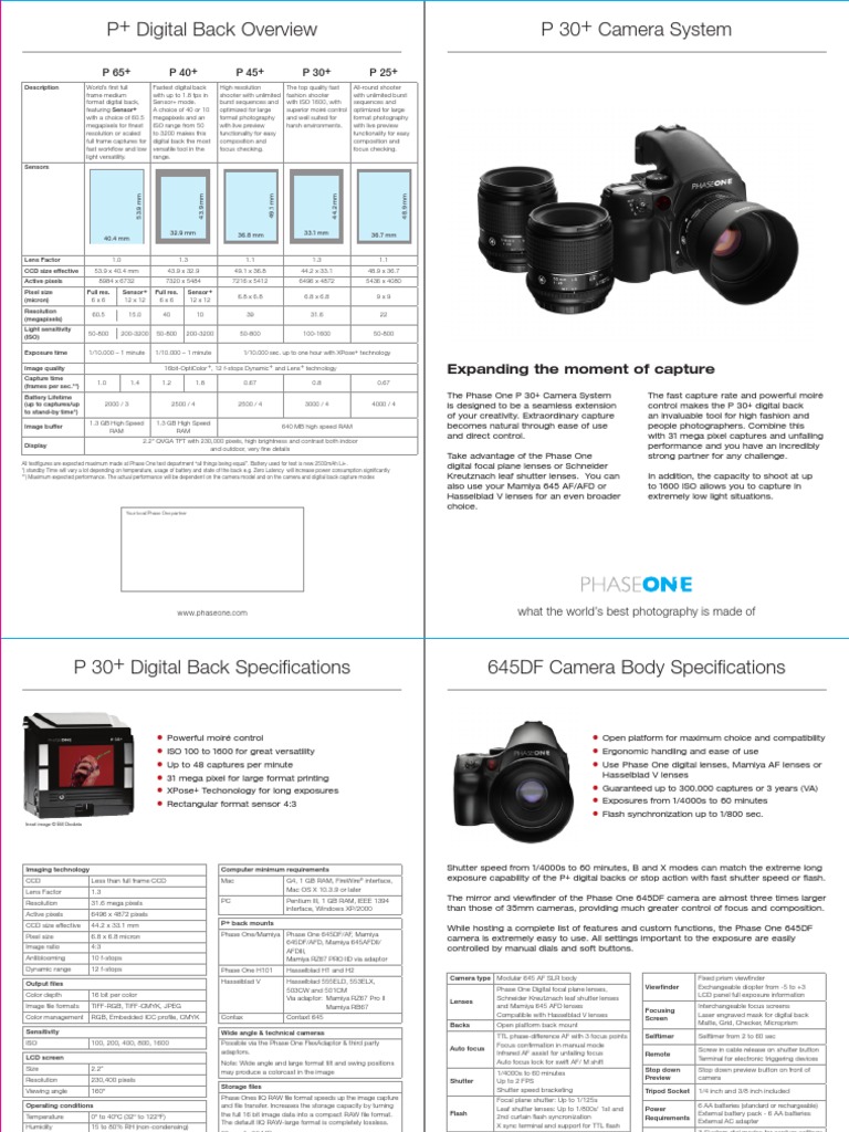 Phase One 645DF P30 P Datasheet English | PDF | Camera | Autofocus