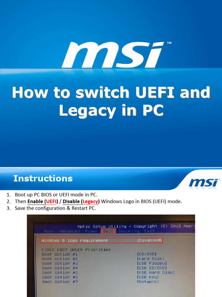 How To Switch UEFI and Legacy in PC MSI | PDF