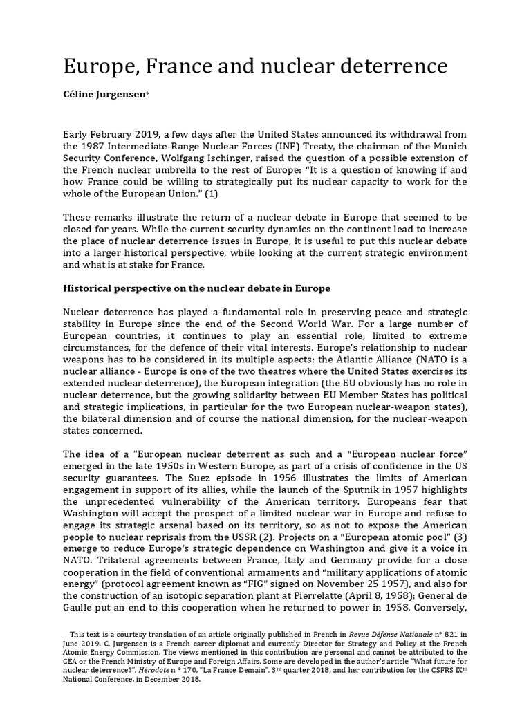 Europe France and Nuclear Deterrence - Jurgensen | PDF | Treaty On The Non Proliferation Of ...