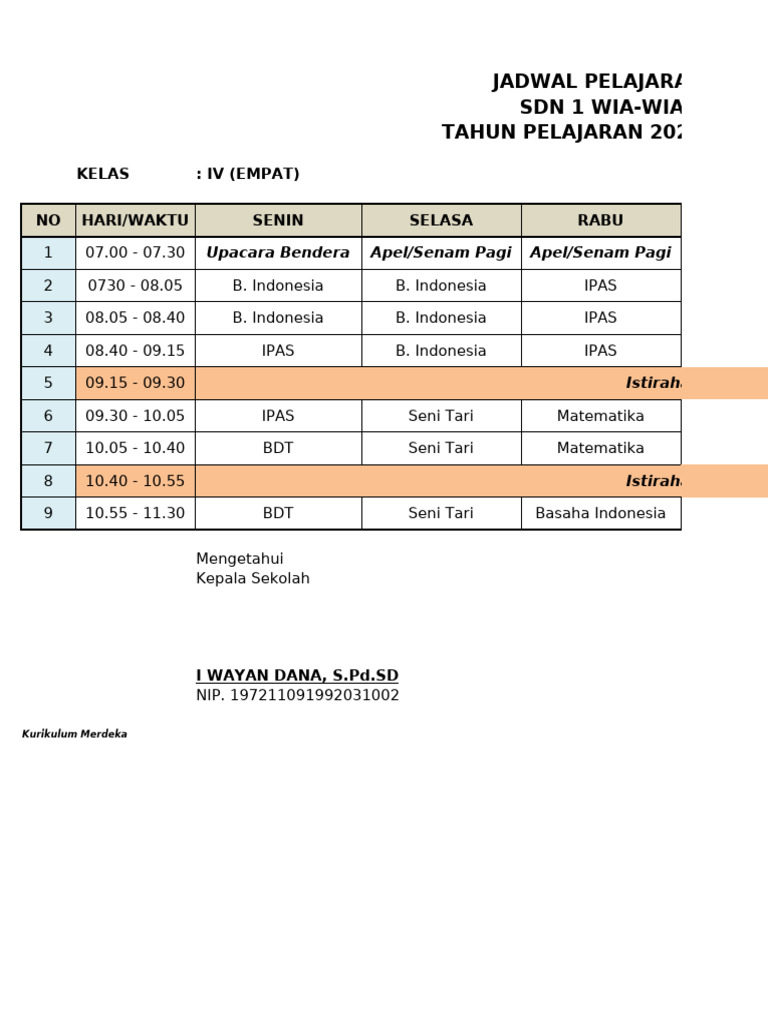 Aplikasi Jadwal Pelajaran Kurikulum Merdeka Rev | PDF