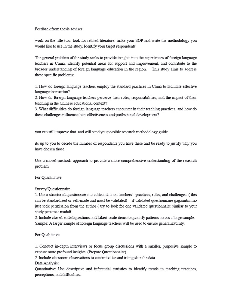 Feedback From Thesis Adviser | PDF | Methodology | Qualitative Research