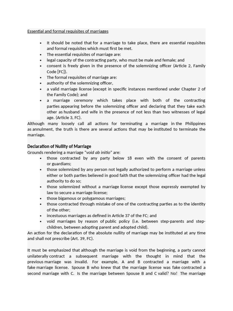 Marriage Requisites and Termination Options | PDF | Annulment | Marriage