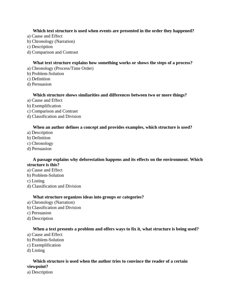 Text Structure Quiz | PDF | Proton | Definition