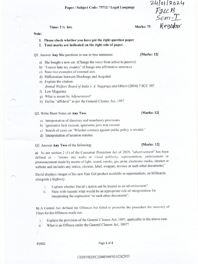 Legal Language FYLLB Sem I Regular | PDF