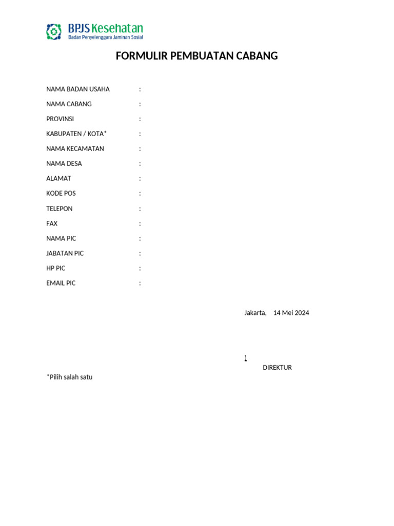 Form Pembuatan Cabang | PDF