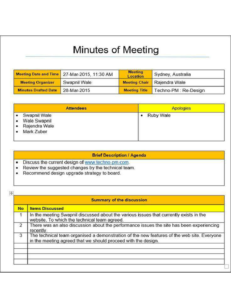 MOM Format Template - 4 Types Download | PDF