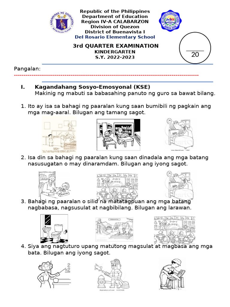 3RD Quarter Exam Kinder | PDF