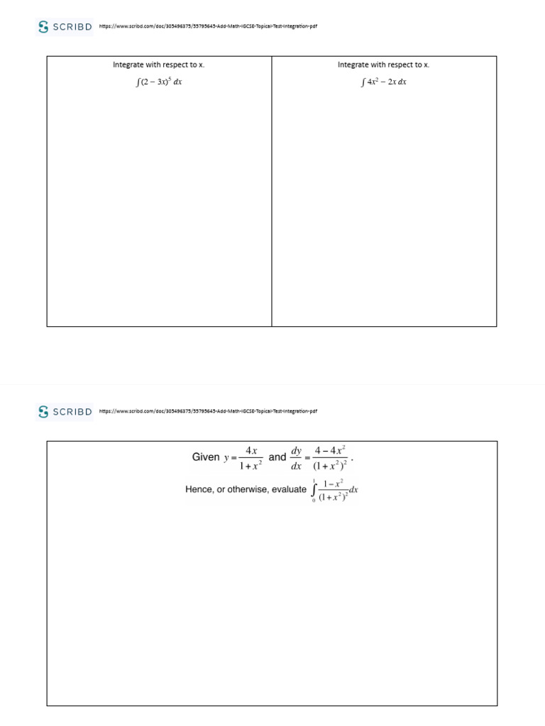 Integration (Basics) - Questions | PDF
