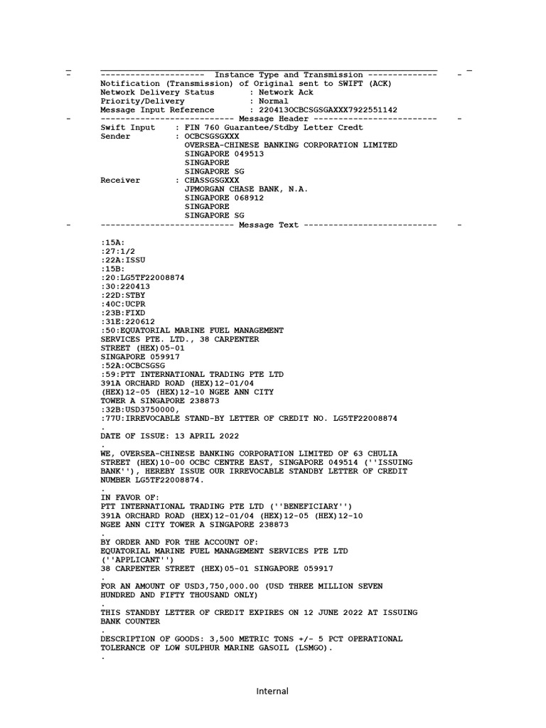 LG5TF22008874 PTT Swift | PDF | Letter Of Credit